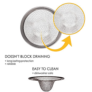Sink Strainer 3 Inch - Mesh Food Catcher for Kitchen Sink - Bathtub Hair Catcher for Drain Stainless Steel - Accessories for Bathroom and Kitchen, 3 Pcs