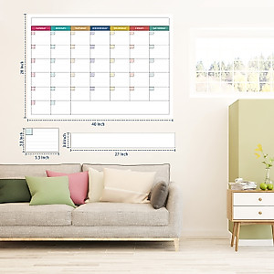 Dry Erase Calendar for Wall - Large Dry Erase Calendar, 28" x 40", Undated Monthly Calendar for Home, Office, Classroom, Erasable Laminated Calendar Whiteboard with 5 Markers ＆ 8 Stickers