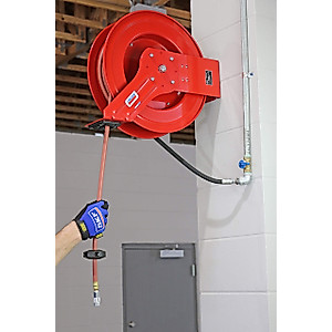 Lincoln 83753 Value Series Air and Water 50 Foot x 3/8 Inch Retractable Hose Reel, 1/4 Inch NPT Fitting, Slotted Mounting Base, 5-position Adjustable Outlet Arm