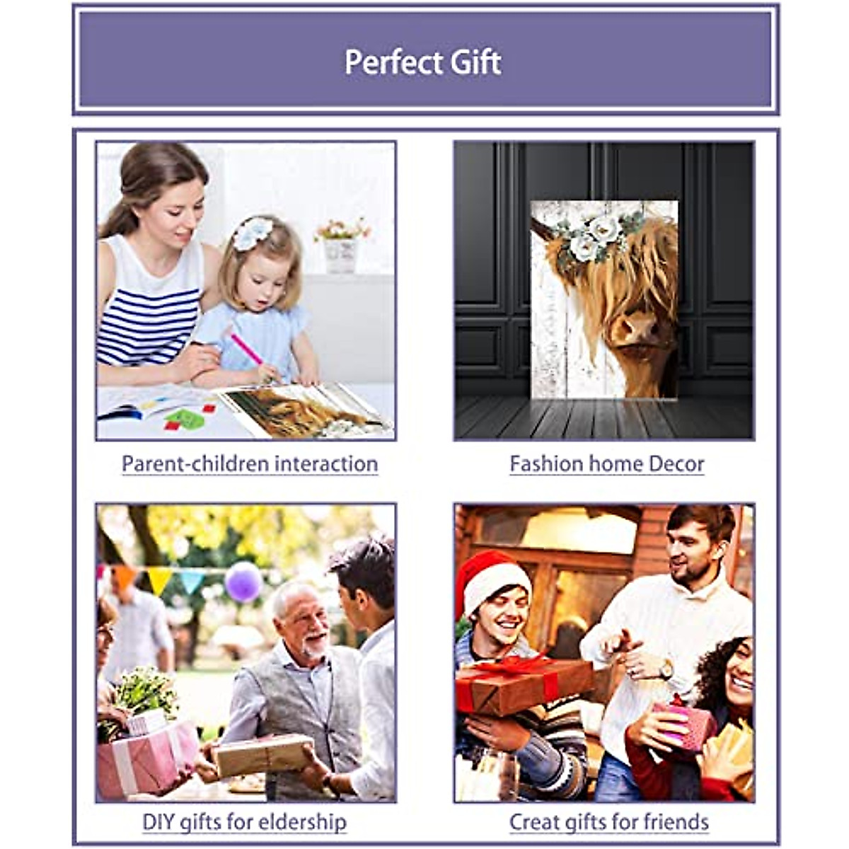 5D Diamond Painting Kits for Adults, Diamond Art DIY Full Drill Round Wall Decor for Living Room Gift Paint with Diamonds Diamond Dotz Cow Paint by Number Diamond Painting Kits for Kids 12X16inch