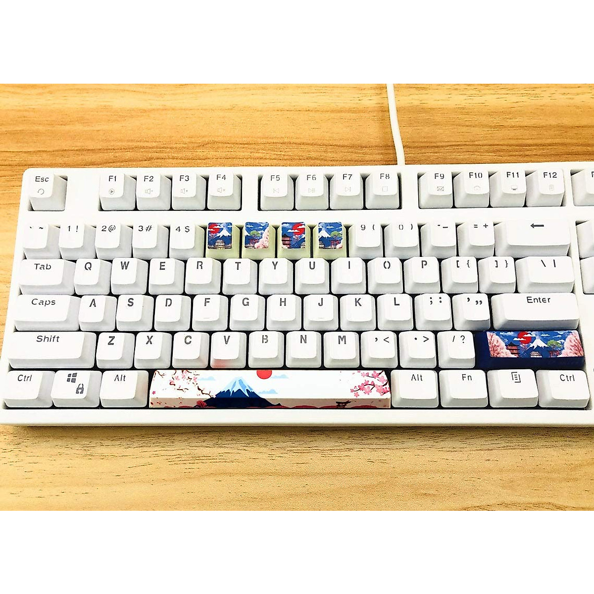 Mount Fuji Pink Sakura 6.25u Spacebar Keycap 2.75x Shift R4/ESC PBT Keyset Dye-Sublimation Artisan Switch OEM Profile for Cherry RGB MX Mechanical Gaming Keyboards (6.25x Spacebar Keycap)