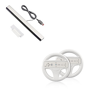 Xahpower Sensor Bar for Wii and 2 Pack Steering Wheel Games Accessories