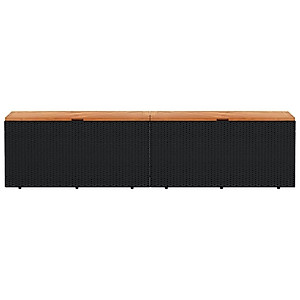 vidaXL Patio Storage Box/Bench - Black Poly Rattan - Acacia Wood Top 86.6"x19.7"x21.3" - Water-Resistant Bag for Garden, Patio, Deck