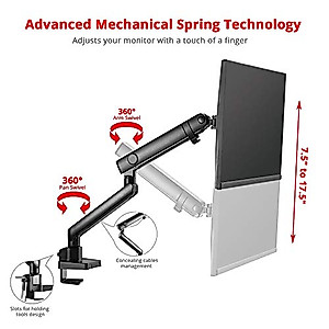 SIIG Aluminum Mechanical Single Monitor Arm Mount - Height Adjustable Desk Mount for 17in to 32in Screens - 17.6lbs Max VESA 75x75mm 100x100mm, Black