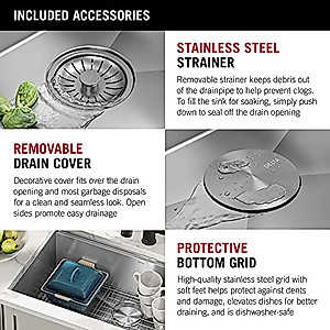 DELTA Rivet 32-Inch Workstation Kitchen Sink Undermount 16 Gauge Stainless Steel Single Bowl with WorkFlow Ledge and Chef’s Kit of 6 Accessories, 95B931-32S-SS