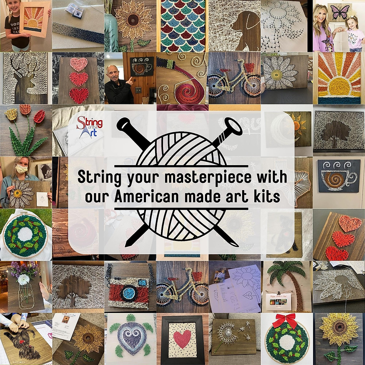 String of the Art (16" x 12" Puppy String Art Kit, American Made Crafting Supplies, Pine Wood, Embroidery Floss, Original Art, DIY Craft Kit for Adults, Beginner to Advanced Crafters