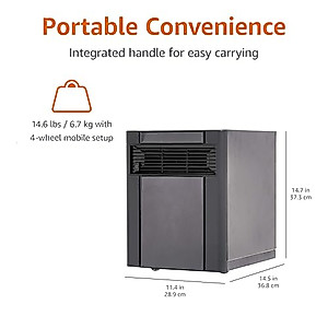 Amazon Basics Portable Space Heater, With Remote Control, Adjustable Thermostat, LED display, Energy-Saving ECO-Smart Setting, 1500W, Black, 11.4"D x 14.5"W x 14.7"H