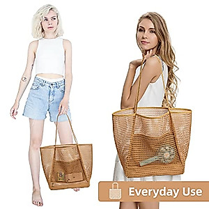 KALIDI Beach Mesh Tote Bag, Casual Tote Bag Hobo Women Foldable MAX 23L Shoulder Bag For Beach Picnic Vacation