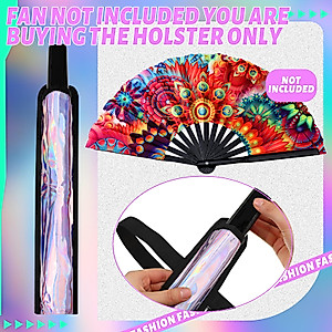 Cosblank Summer Rave Fan Holster Rave Fan Holder Folding Hand Fan Pouch Foldable Fan Sleeves with Waist Belt for Thigh Party (Holographic Silver,Classic Style)