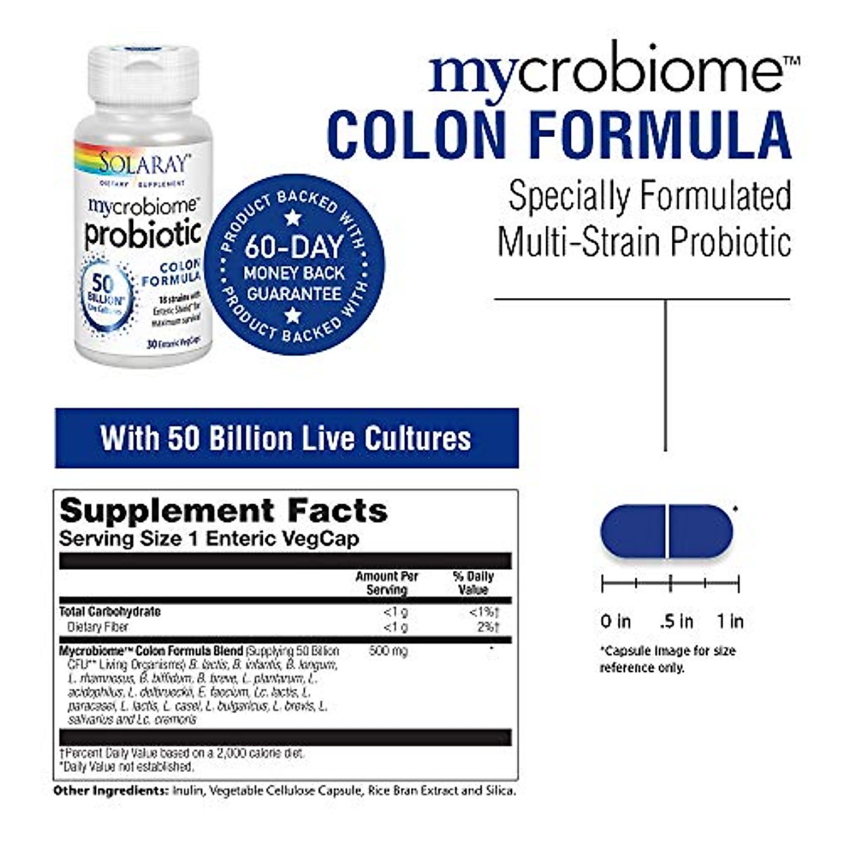 SOLARAY Mycrobiome Probiotic Colon Formula | Formulated to Support Healthy Intestinal & Colon Function, Immunity & More | 50 Billion CFU | 30 VegCaps