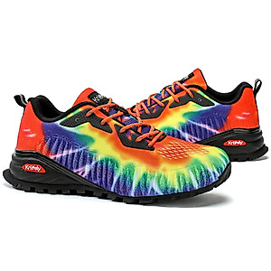 ikunka Men's Fashion Sneakers Lightweight Breathable Walking Shoes Tennis Cross Training Shoe Non Slip Trail Running Shoes（Rainbow 10）
