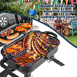 Saemoza 16 in Charcoal Grill Tabletop BBQ Grill, Portable Folding Outdoor Cooking and Smoker for BBQ Camping Patio, Black