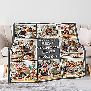 Custom Grandma Blanket with Photos, Gifts for Grandma from Grandson Granddaughter, Grandma Birthday Gifts for Nana from Grandchildren, for Grandma