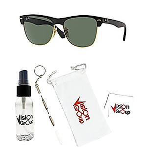 Ray-Ban RB4175 Clubmaster Oversized Sunglasses + Vision Group Accessories Bundle for unisex-adult (Demi Gloss Black On Arista/Crystal Green (877)