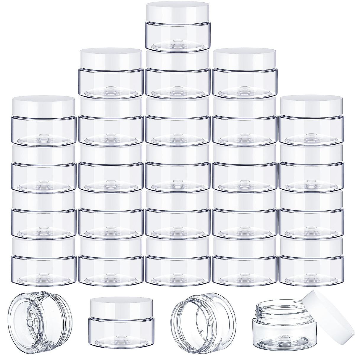Lanties 200 Pcs 1 oz Empty Bulk Plastic Container Jars with White Lid Leak Proof Round Clear Plastic Jars Small Cosmetic Travel Containers for Storage Makeup Beauty Products Creams Lotion Ointments