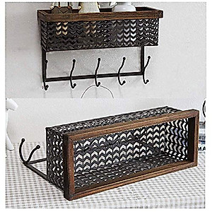 PIBM Stylish Simplicity Shelf Wall Mounted Floating Rack Shelves American Style Industrial Wind Iron Art Hook up Key Cafe Shop Storage,, 48.5x18x33cm