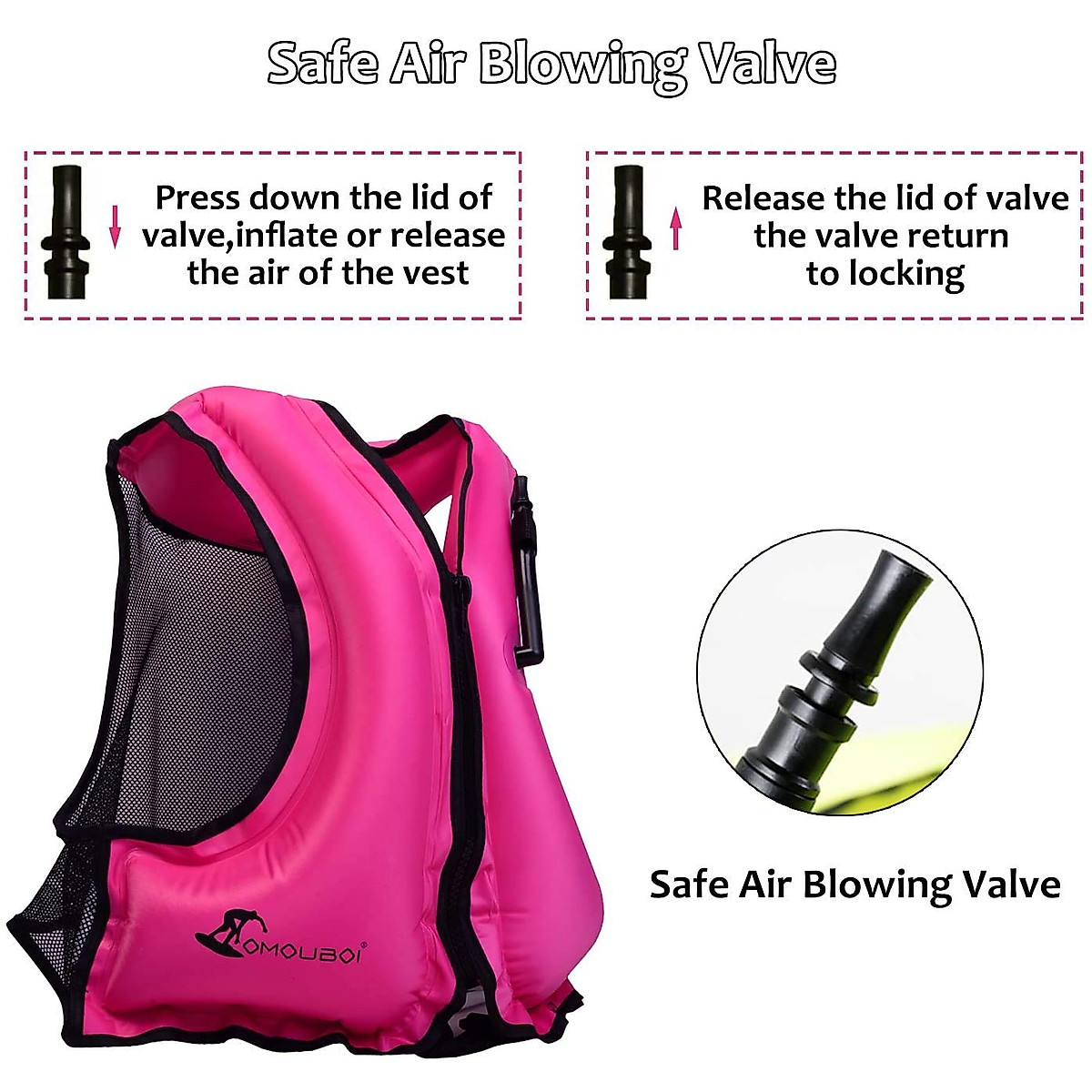 OMOUBOI Inflatable Snorkel Vest Kayak Inflatable Buoyancy Vest for Adults Snorkel Jackets for Swimming Snorkeling Paddling Boating Water Sports Beginner Adults-Only 105-220 lbs