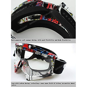 Runspeed Motorcycle Goggles, Motocross ATV Dirt Bike Ski Goggles Windproof Scratch Resistant Combat Goggles Adjustable UV Protective Safety Outdoor Glasses for Men Women (Graffiti, Rainbow)