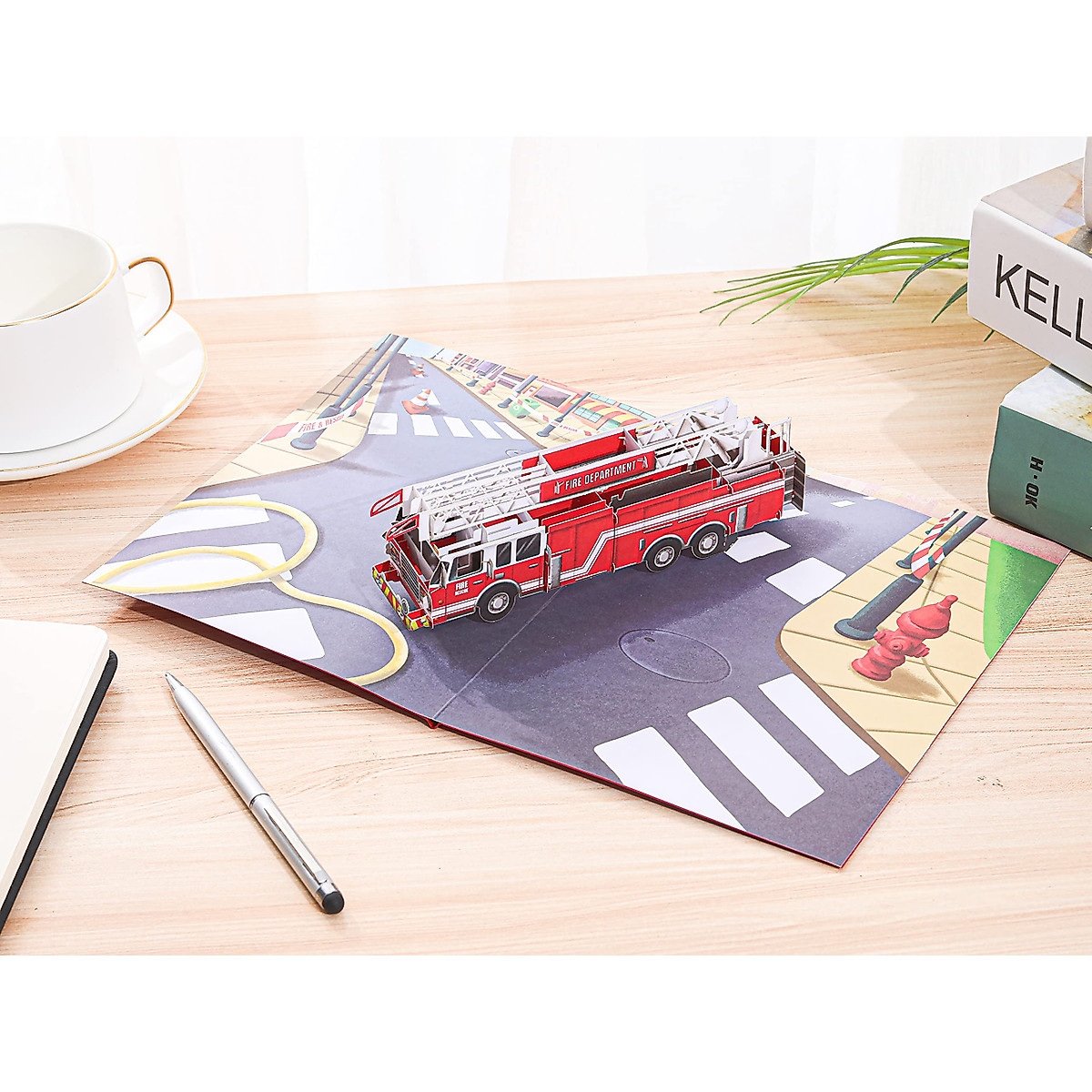 Liif Fire Truck 3D Greeting Pop Up Card, Birthday Card For Kids, Firemen, Men, DAD, Son, Boy, Retirement, Firefighter, Thank You | With Message Note & Envelop
