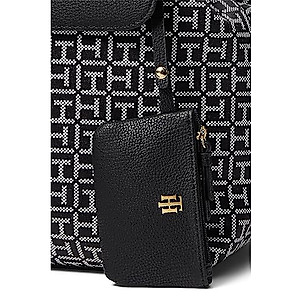 Tommy Hilfiger Maxine II Flap Backpack w/Hangoff Square Monogram Jacquard Black/White One Size