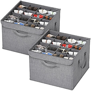 Lifewit Shoe Organizer for Closet, Adjustable Dividers Shoe Storage Fits 16 Pairs, Clear Cover Shoe Box Fits for Boots Heels Sneakers, Foldable Storage Bins with Bottom Support, Light Gray, 2 Pack