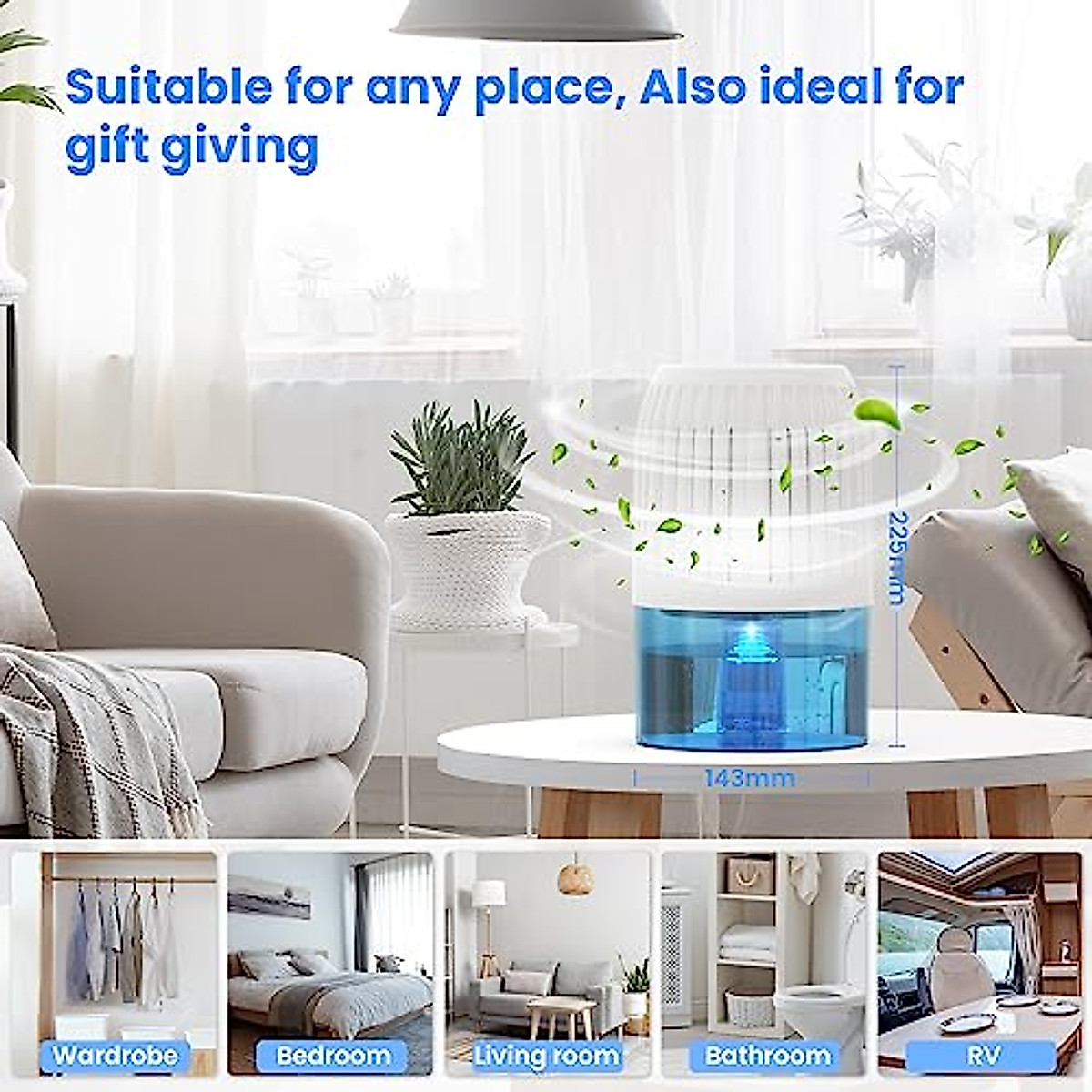 36Oz Upgraded Small Dehumidifiers for Home, DDVIVAL Dehumidifiers for Bathroom (320 sq.Ft),with Auto-off＆7 Color LED Lights,Quiet Energy Saving Mini Dehumidifiers for Bedroom Room RV Basement Closet