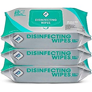 WipesPlus Disinfecting Wipes (240 Total Wipes) - 3 Packs of 80 Industrial Strength Sanitizing Wipes - 80 Disinfectant Wipes per Pack - Made in the USA