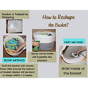 Cotton Rope Storage Basket - XXL Basket 20"X14", Large Decorative Baskets for Blankets in Living Room,Throw Blanket Basket, Large Blanket Basket for Living Room, Off White-Brown Stitches