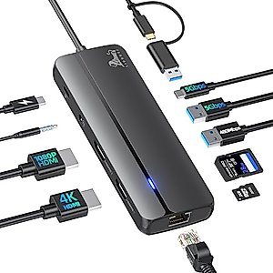 USB C Laptop Docking Station Dual Monitor,4K USB C Triple Display Docking Station,with Ethernet,3USB3.0,2 USB2.0,PD,USB C Port,SD/TF