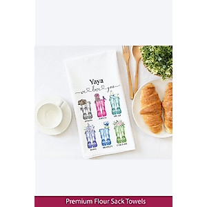 The Pine Trove Custom Yaya Gifts from Grandkids, Personalized Yaya Tea Towel, Boots Design (Off-White, 100% Flour Sack Cotton, 28x30 inch)