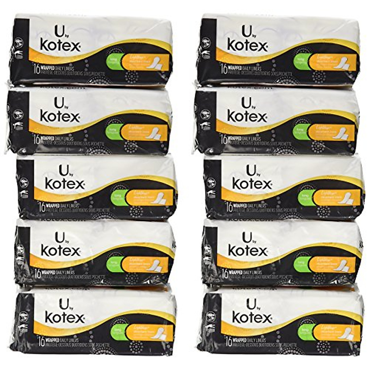 Kotex Natural Balance Absorbent Liners, Long, 16 Count(10 Pack)