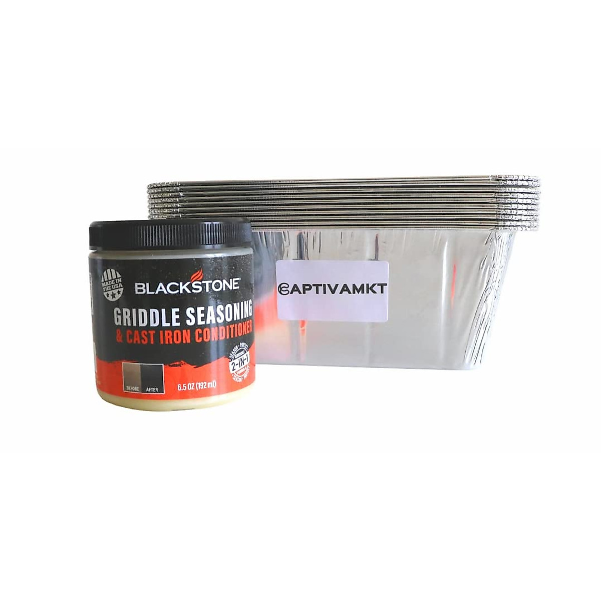 Griddle Seasoning and Conditioner, Cast Iron Grill Oil & CAPTIVAMKT Drip Pan Liners, Grease Cup Liners (Griddle Seasoning and Conditioner/Grease Pans) Cast Iron Conditioner, BBQ Cleaning Kit Bundle