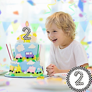 Number 2 Racing Cars Birthday Candle, Race Car Cake Topper, Truck Themed Birthday Party Decorations, Black White Checkered Candles