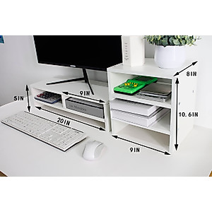 LITAITAI Monitor stand riser, Monitor Riser, three-tier shelf, large-capacity storage, elegant pearl white, Computer Monitor Stand, suitable for many occasions.