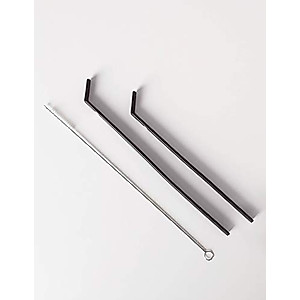 KoffieStraw Reusable Straws | 2-Pack Straws with Stainless Steel Cleaning Brushes | Long Lasting & BPA-Free Standard Size Straws for Coffee, Tea, Milk, Cold and Hot Drink | Black - 8", 10"