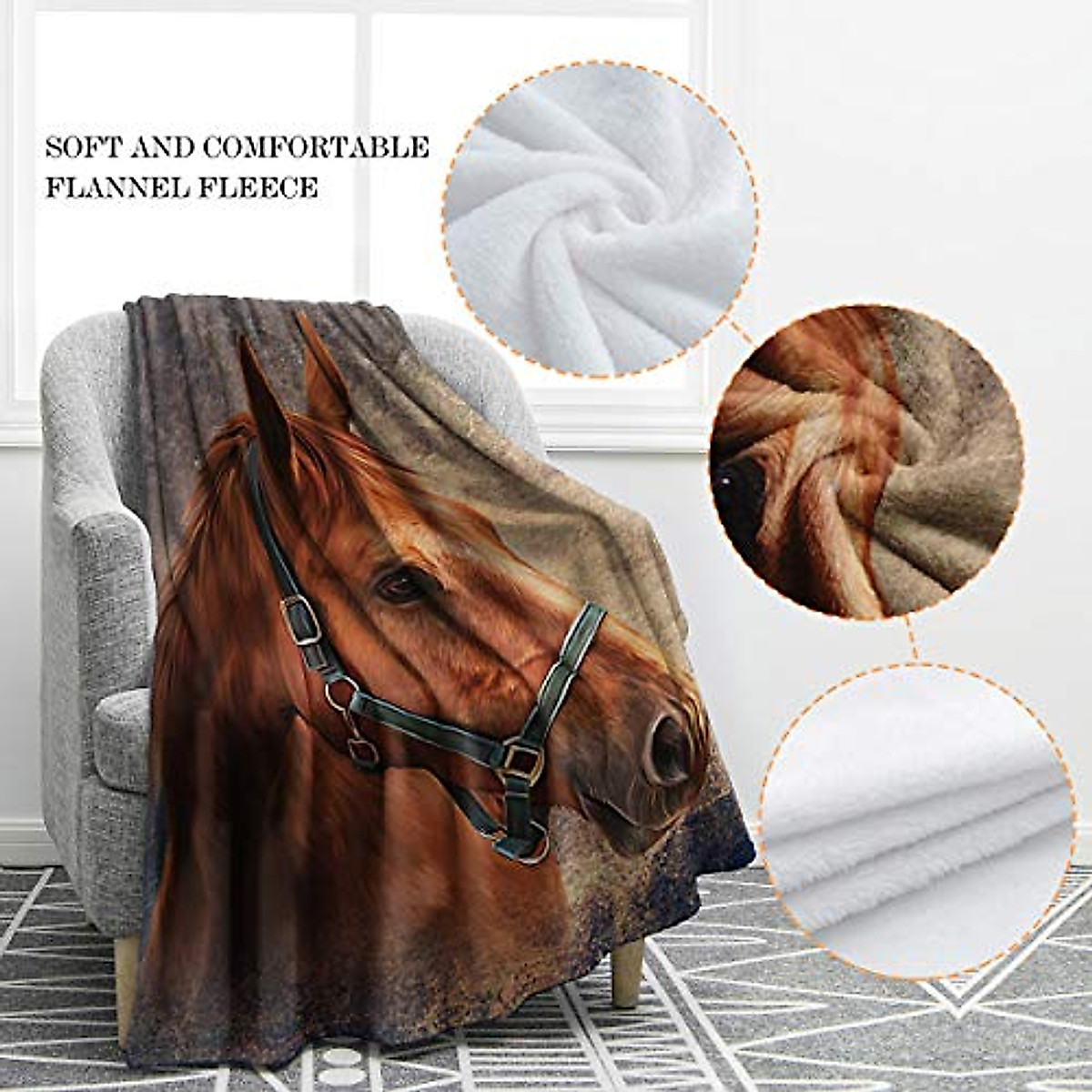 Jekeno Horse Vintage Red Blanket Smooth Soft Print Throw Blanket for Sofa Chair Bed Office Travelling Camping Women Gift 50"x60"
