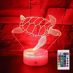 Hguangs Sea Turtle Lamp 16 Colors Desk Table Night Light Gifts for Kids Boy Girl Lover Home Decoration (Young Turtle)