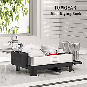 TomGear Large Dish Drying Rack, Dish Drainers with 360°Rotatable Spout, Cup Holder, Utensil Holder and Removable Drainboard, Space-Saving Dish Drainers for Kitchen Counter