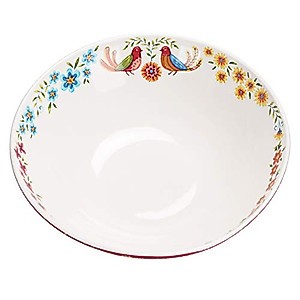 Bico Red Spring Bird Ceramic 13 inch Serving Bowl, Microwave & Dishwasher Safe