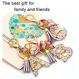 TTYY Initial Letter Keychain for Women Gift for Young Teenage Girl Gifts for Christmas to Mom Daughter Purple tassel (purple snow LetterB)