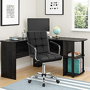 PayLessHere Home Office Desk Chair PU Leather Makeup Chair Vanity Chair with Armrest/Wheel 360°Swivel Height Adjustable Home Chairs for Office Makeup Room (Black)