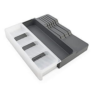 Expandable Kitchen Drawer Organizer, Silverware Organizer/Utensil Organizer For Kitchen Drawers, Silverware Holder Tray For Drawer, Space Saving Cutlery Organizer For Knives, Spoons & Forks, Gray