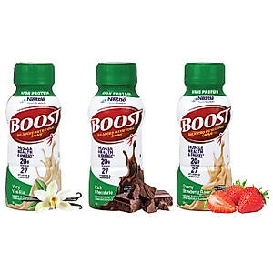 Niro Assortment | Boost High Protein Shake Variety | High Protein | Boost Rich Chocolate, Boost Creamy Strawberry, and Boost Very Vanilla Flavors | 12 Pack | Included one Niro beverage sleeve