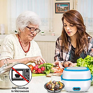 GQU Electric Lunch Box, 3 In 1 Food Heater/Cooker/Steamer with Stainless Steel Bowls, Egg Steaming Tray, Spoon, Measuring Cup for Office, School, Travel
