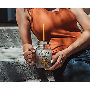 Toynk Winnie the Pooh Sweet as Can Bee 21 Ounce Glass Mason Jar With Lid and Straw