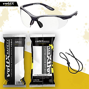 voltX 'Constructor' SAFETY READERS (CLEAR +2.0 Dioptre) Full Lens Reading Safety Glasses ANSI Z87.1+ & CE EN166F, Wraparound Style - Includes Safety Cord with headstop - UV400 anti fog coated lens