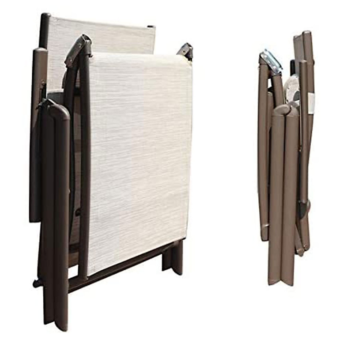 GOLDSUN Aluminum Outdoor Folding Reclining Lounge Chair (Beige with Caramel, Single)