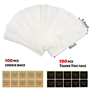 LOKQING 100 PCS Resealable Mylar Bags 4.9x7.9 Inches and 100 Pcs Translucent Plastic Cookie Bags with Stickers