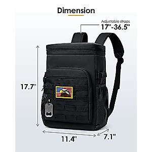 TACTICISM Backpack Cooler 38 Cans Tactical Lunch Backpack for Men Work - Molle Soft Cooler Backpack Insulated Waterproof Leak Proof - Camping Beach Kayaking Hiking Fishing Accessories - Black