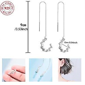 925 Sterling Silver Wave Cuff Earrings with Sparkly Cubic Zirconia Wrap Tassel Earrings for Women Dangle Earrings Threader Chain